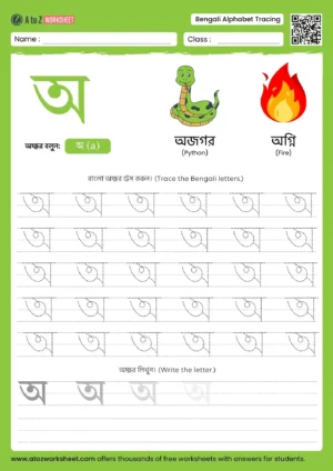 Bengali Alphabet Tracing Worksheets PDF - A To Z Worksheet Store